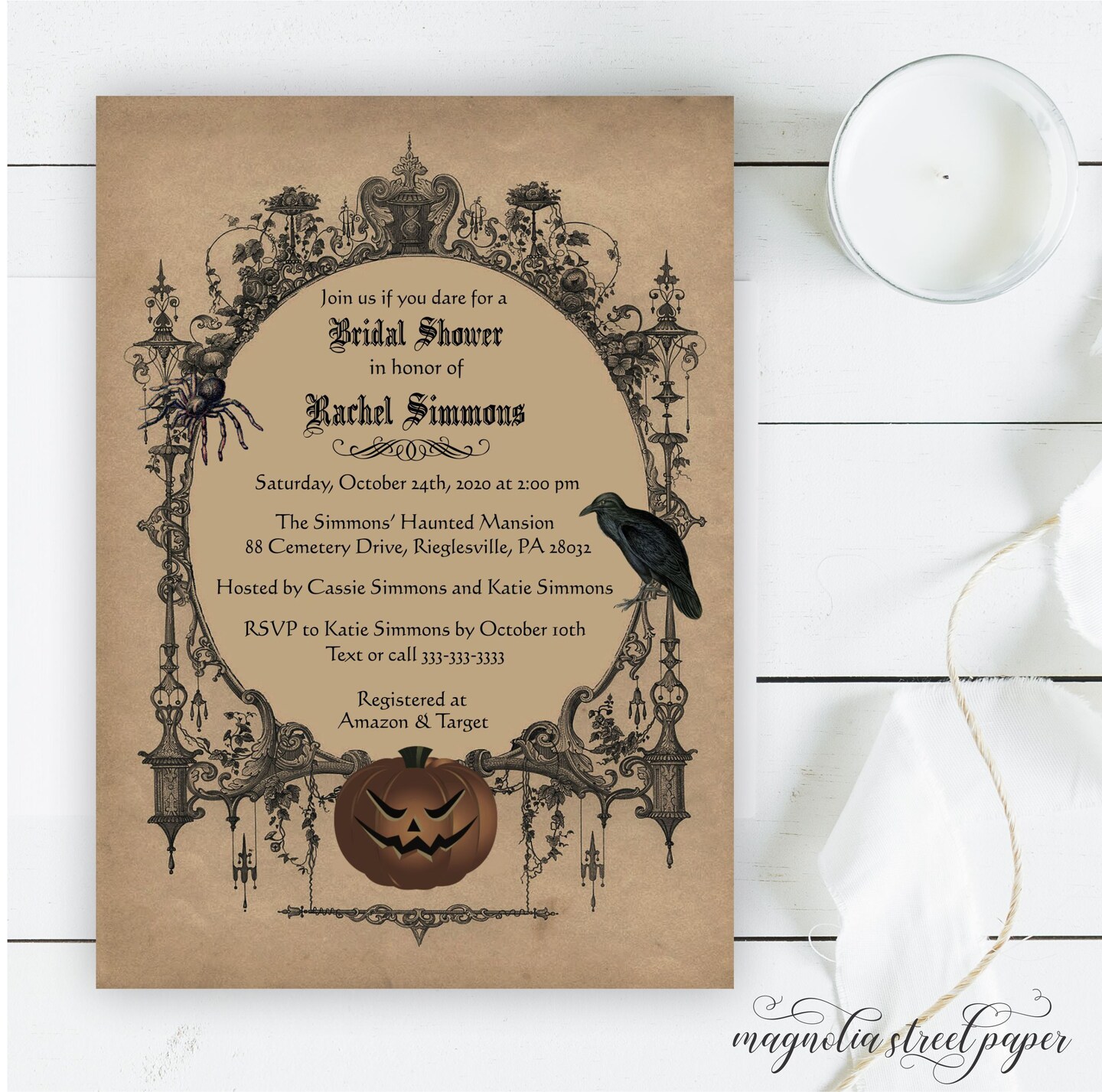 Halloween Gothic Bridal Shower Invitation, Spooky Haunted Goth Wedding ...