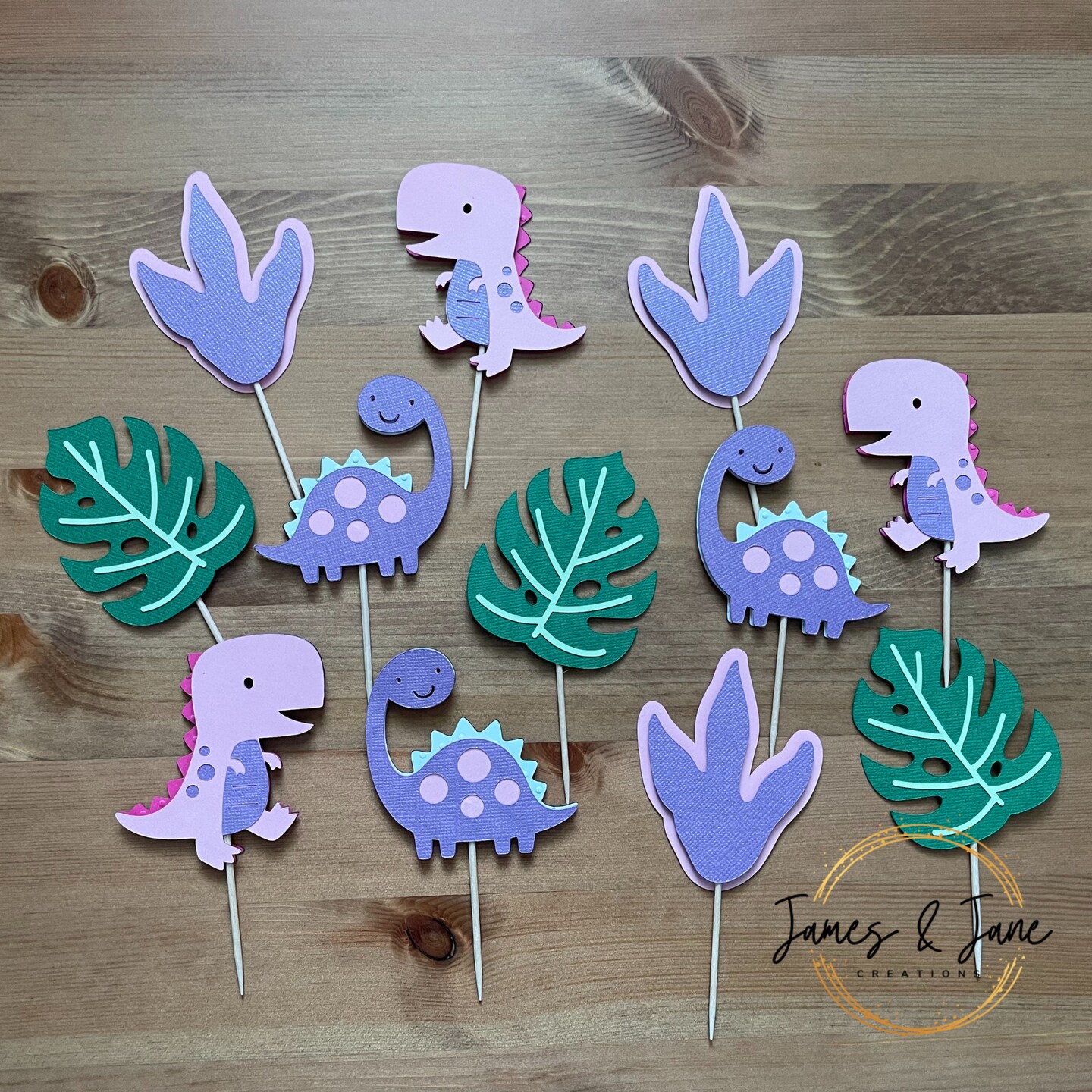 Girl Dinosaur Cupcake Toppers | Set of 12 | Girl Dino Birthday Cupcake ...