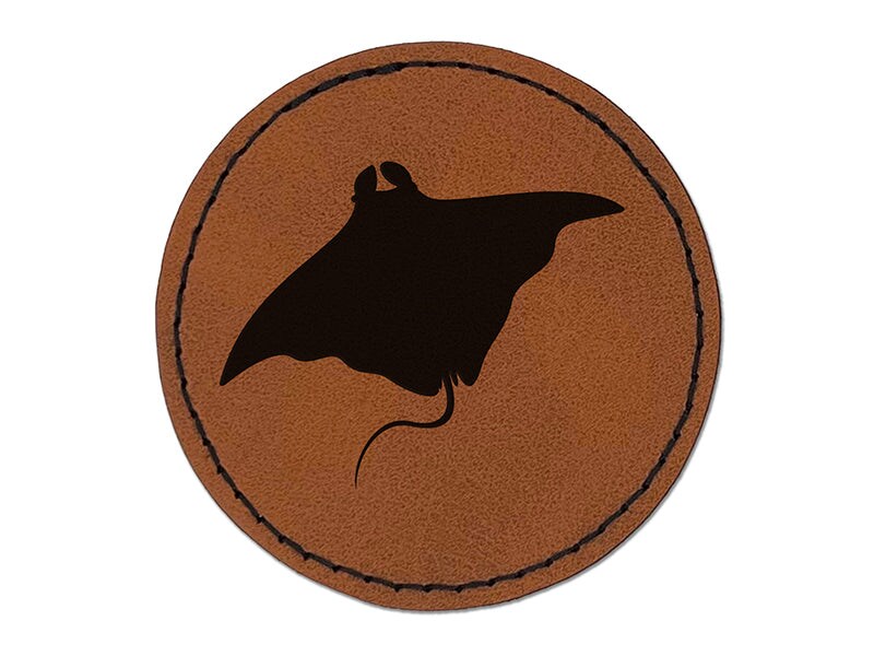 Manta Ray Solid Round Iron-On Engraved Faux Leather Patch Applique - 2. ...