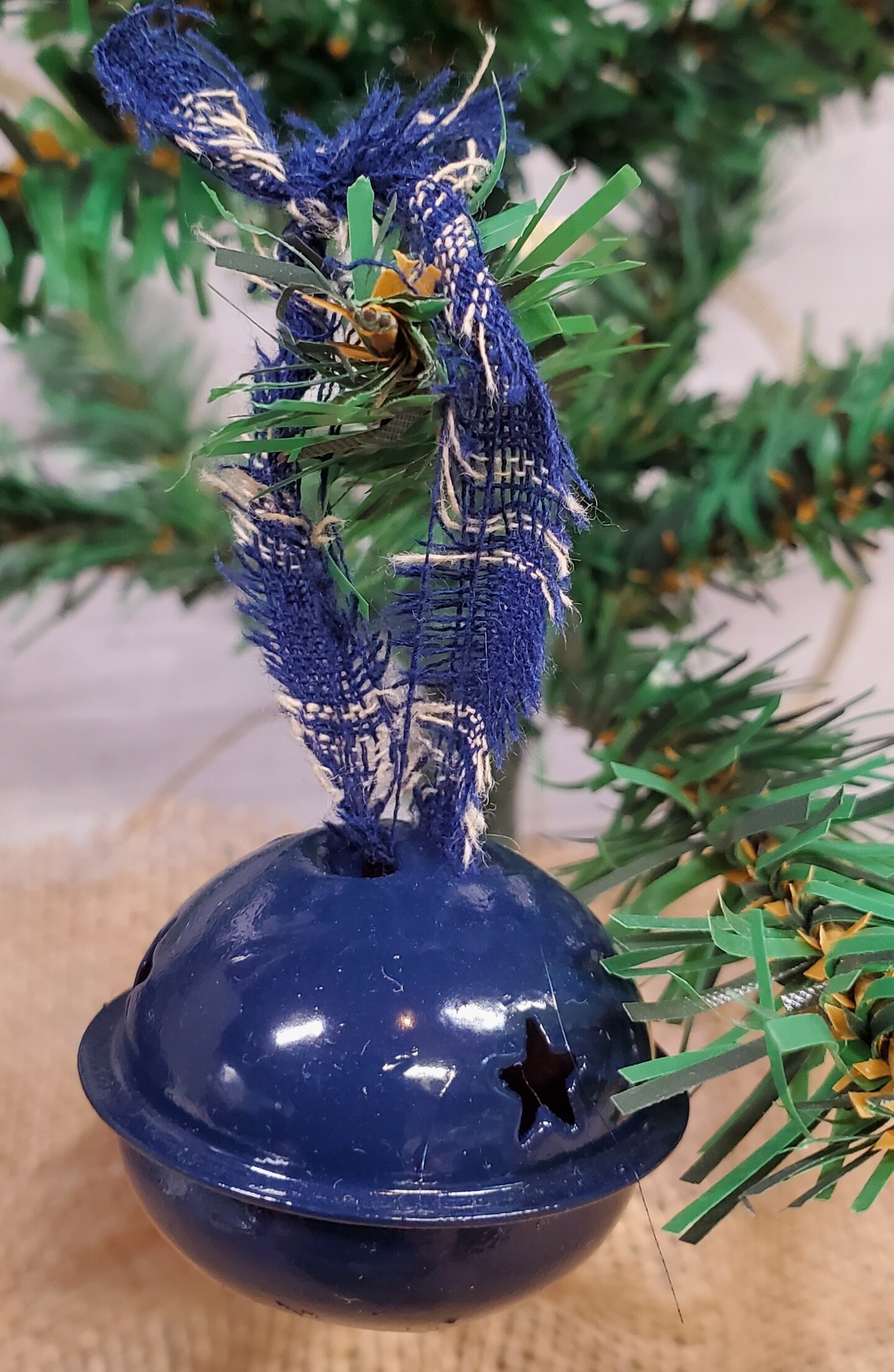 Christmas Jingle Bells Set of 9 Navy Blue with Homespun Ties ...