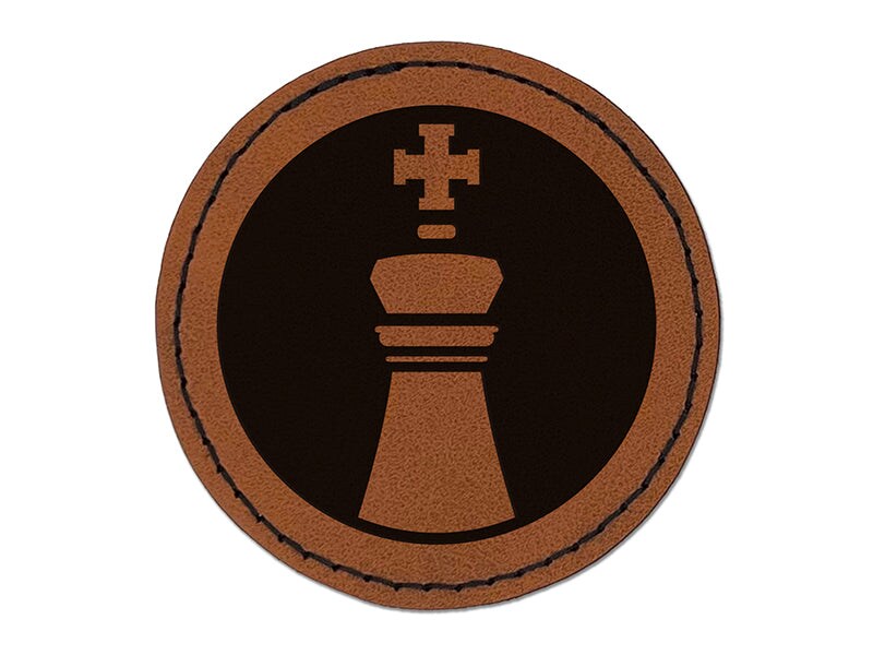 Chess Piece White King Round Iron-On Engraved Faux Leather Patch ...