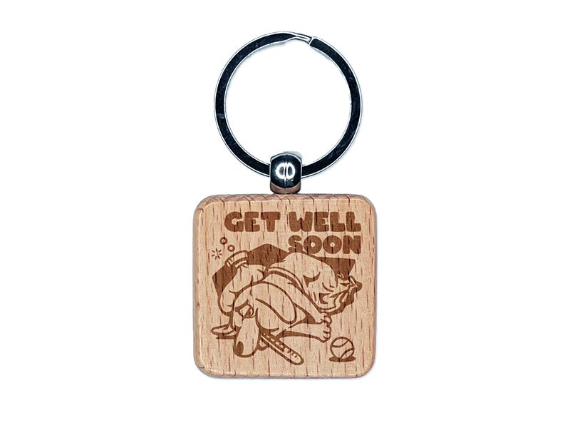 Sick Dog Get Well Soon Engraved Wood Square Keychain Tag Charm | Michaels