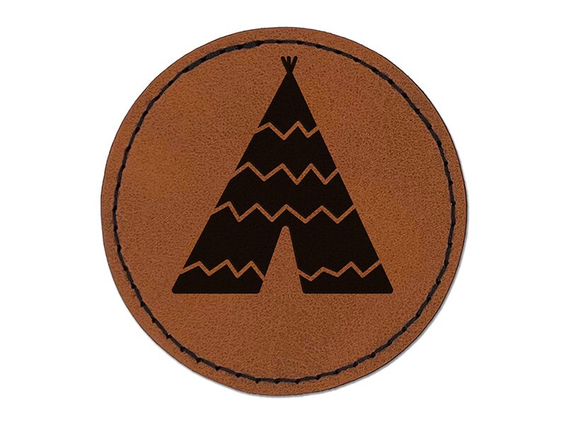 Tipi Teepee Round Iron-On Engraved Faux Leather Patch Applique - 2.5 ...