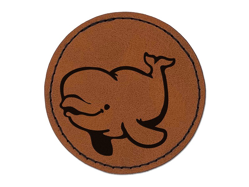 Jolly Beluga Whale Round Iron-On Engraved Faux Leather Patch Applique ...