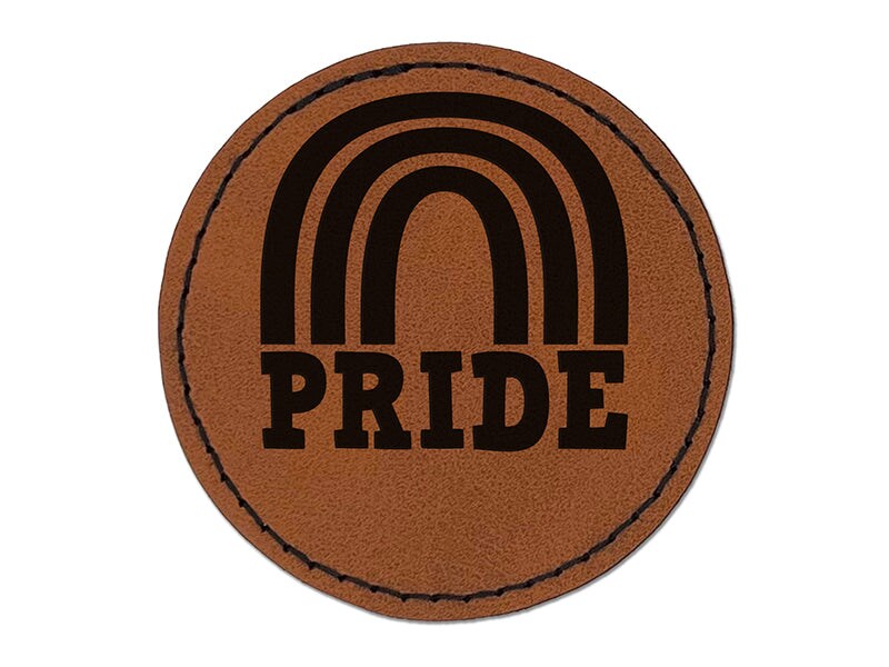 Pride Fun Rainbow Lgbtq Round Iron On Engraved Faux Leather Patch
