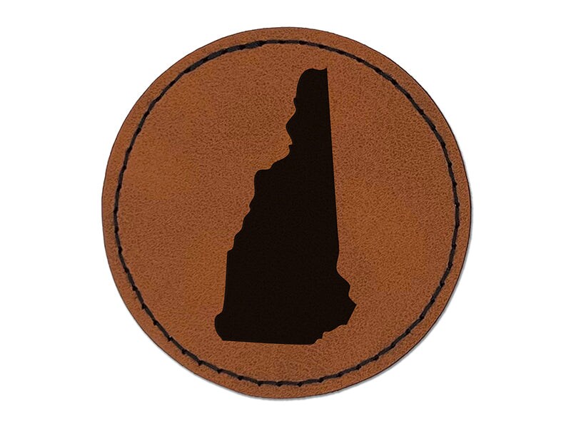 New Hampshire State Silhouette Round Iron-On Engraved Faux Leather ...