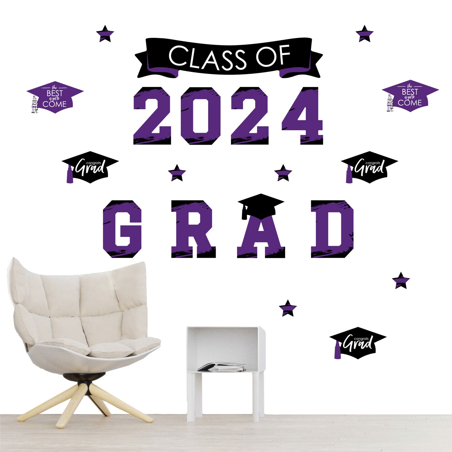 Big Dot of Happiness Purple Class of 2024 Graduation Party Wall Decals ...