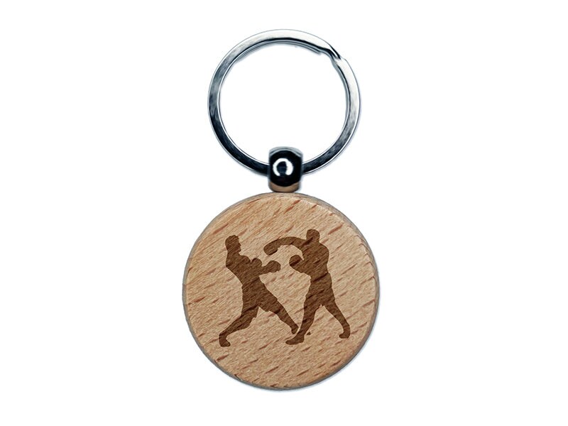 Boxers Boxing Fighting Punch Dodge Engraved Wood Round Keychain Tag ...