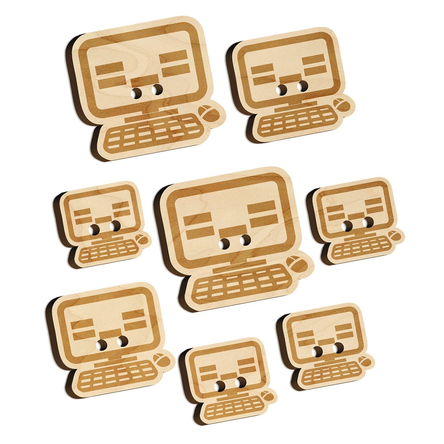 Tired Kawaii Computer Face Emoticon Wood Buttons for Sewing Knitting ...