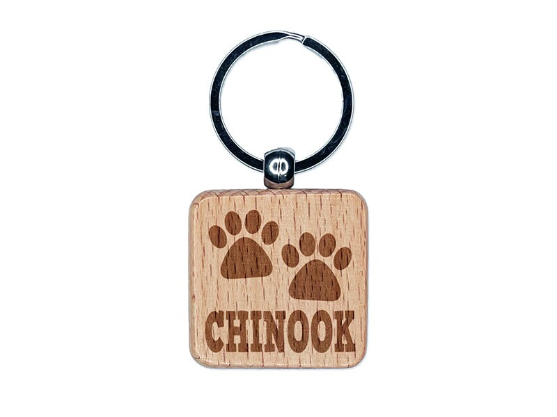 Chinook Dog Paw Prints Fun Text Engraved Wood Square Keychain Tag Charm ...