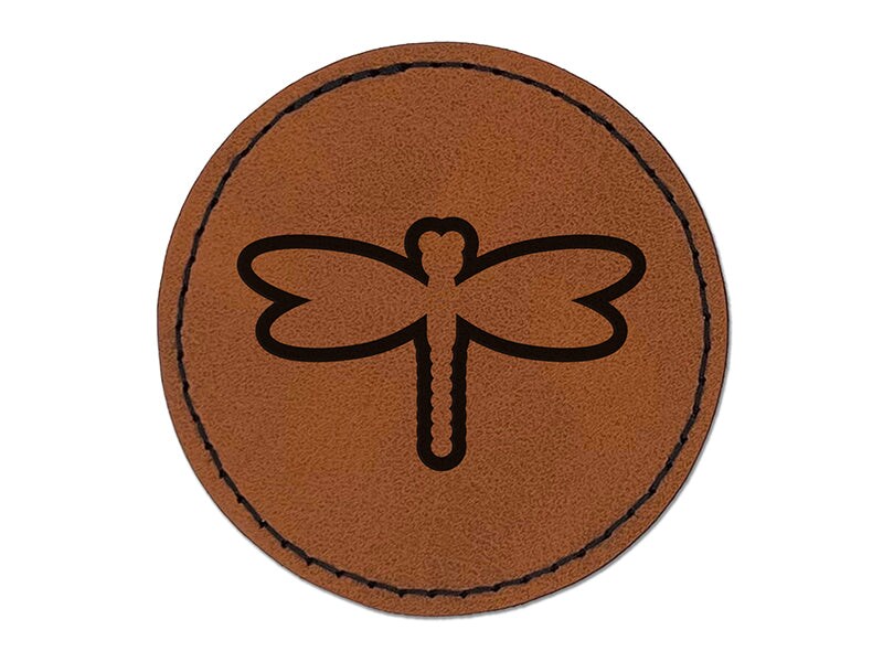 Dragonfly Outline Round Iron-On Engraved Faux Leather Patch Applique ...