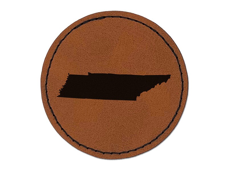 Tennessee State Silhouette Round Iron-On Engraved Faux Leather Patch ...