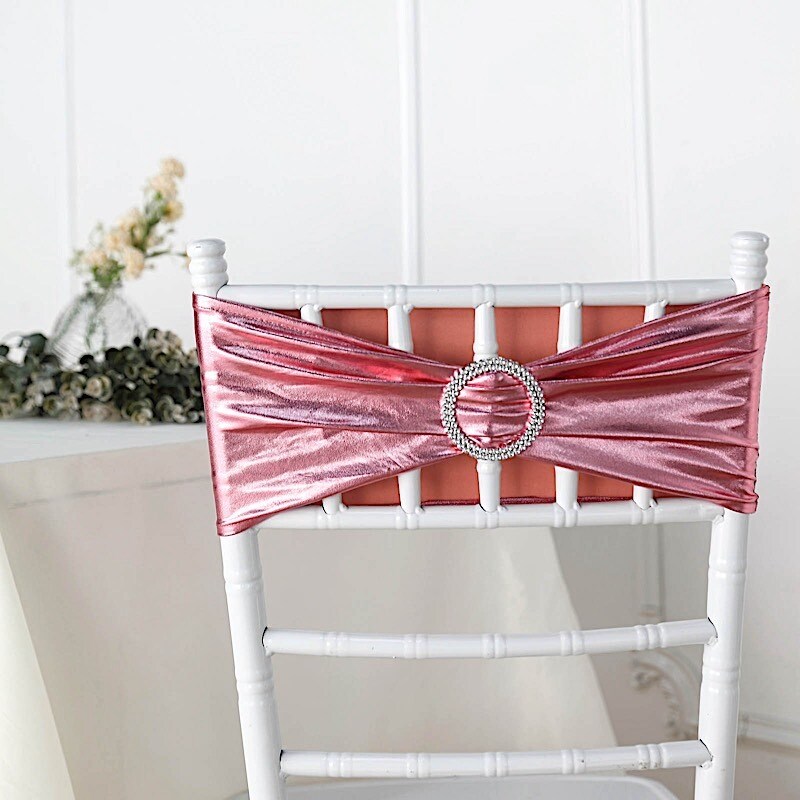Metallic Silver Spandex Chair Sashes with Round Buckles for Wedding ...