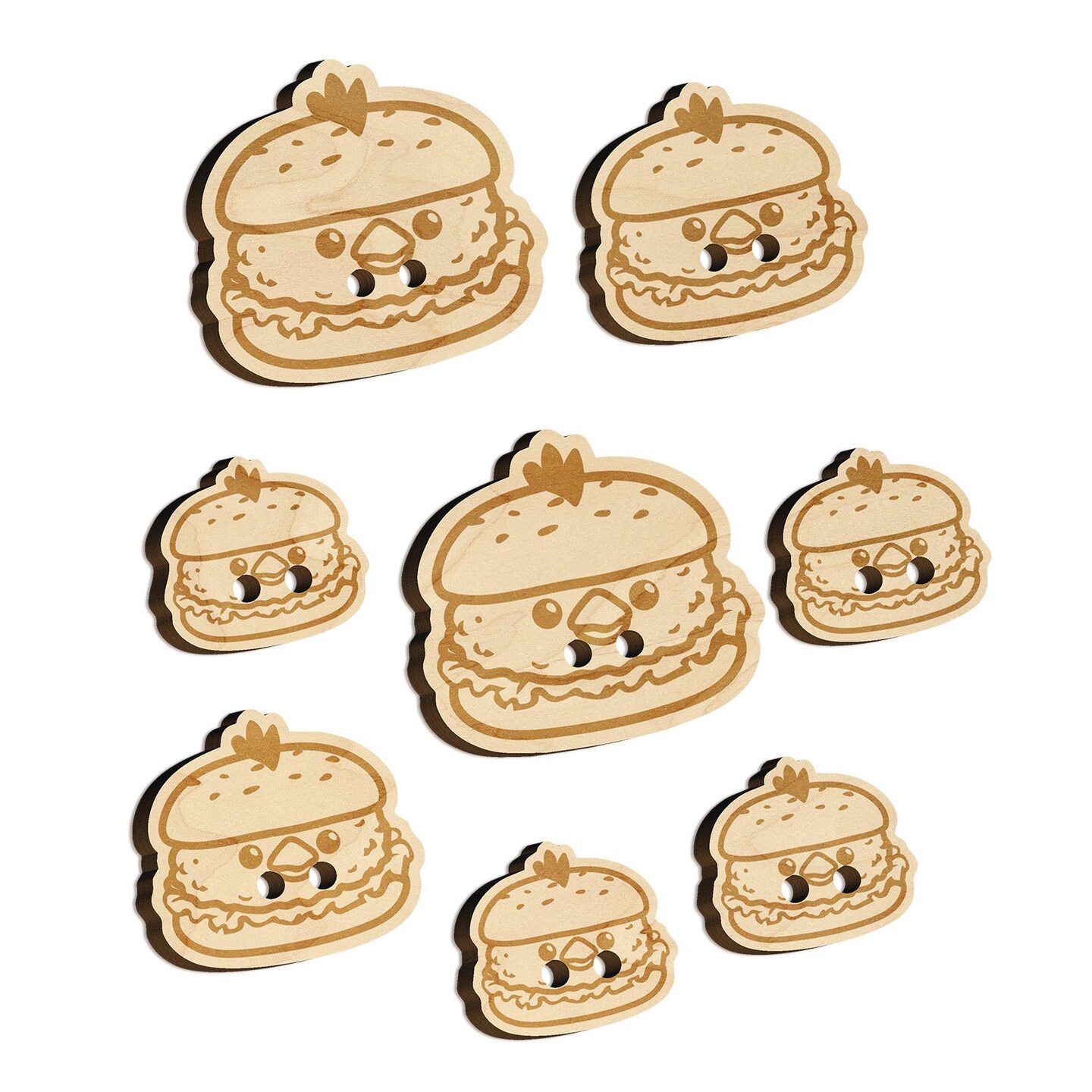 Cute Chicken Sandwich Wood Buttons for Sewing Knitting Crochet DIY ...