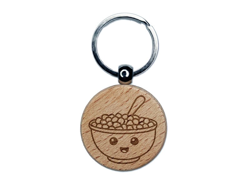Kawaii Cute Bowl of Cereal Engraved Wood Round Keychain Tag Charm ...