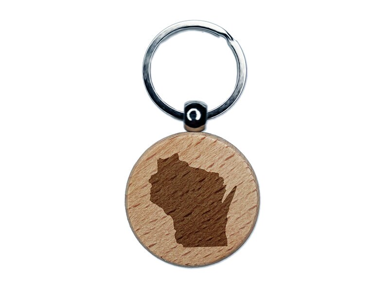 Wisconsin State Silhouette Engraved Wood Round Keychain Tag Charm ...