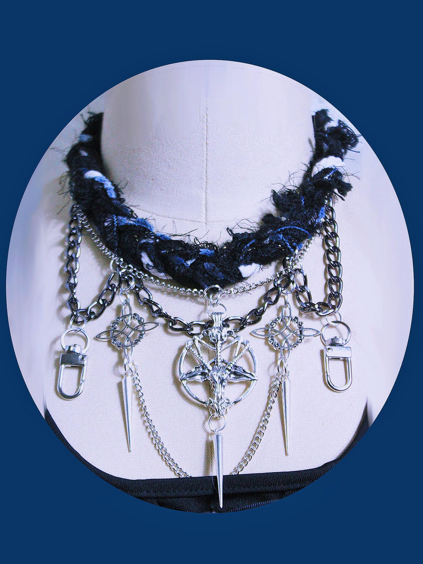 Handmade Wool Thread Choker Metal Charm Spike Chain Necklace Cyberpunk Gothic Jewelry Grunge Dark Magic Midnight Blue Gothic Aesthetic MakerPlace by Michaels