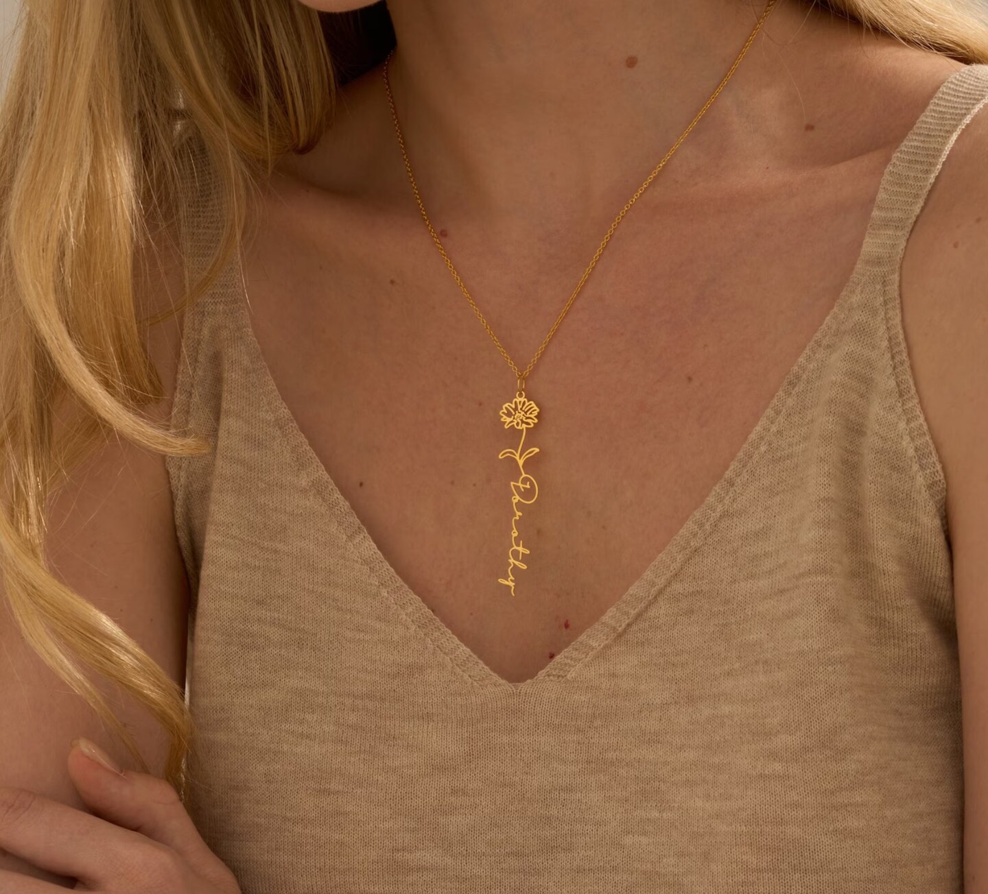 Personalized Birth Flower Name Necklace, Custom Gold Name Necklace ...