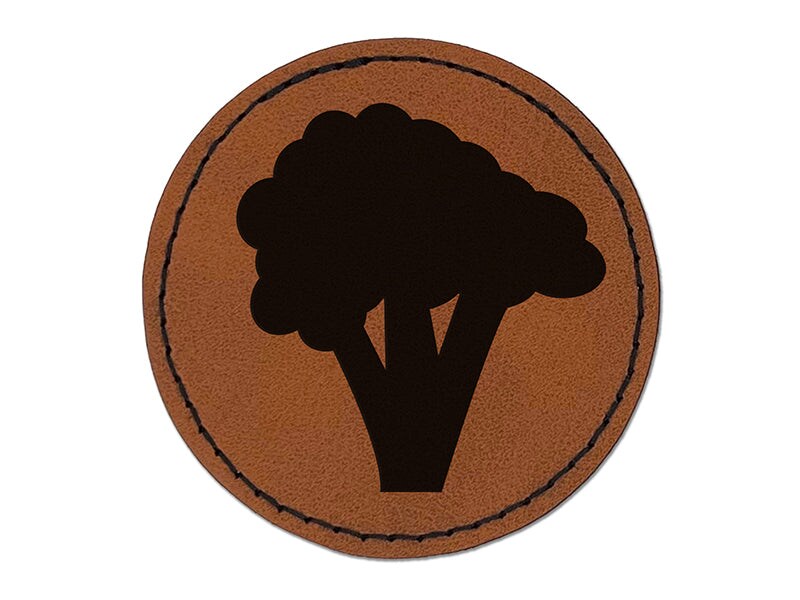 Broccoli Vegetable Solid Round Iron-On Engraved Faux Leather Patch ...