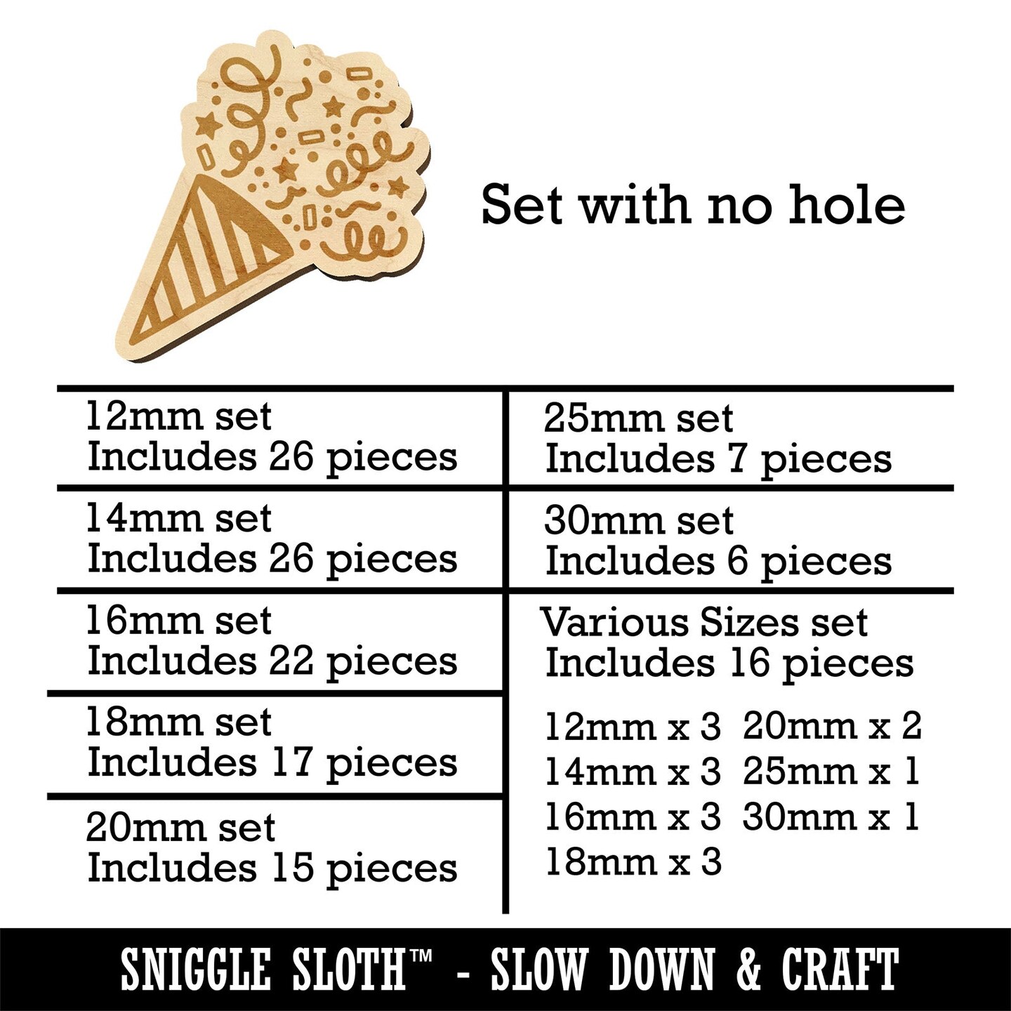 Party Popper with Confetti Mini Wood Shape Charms Jewelry DIY Craft ...