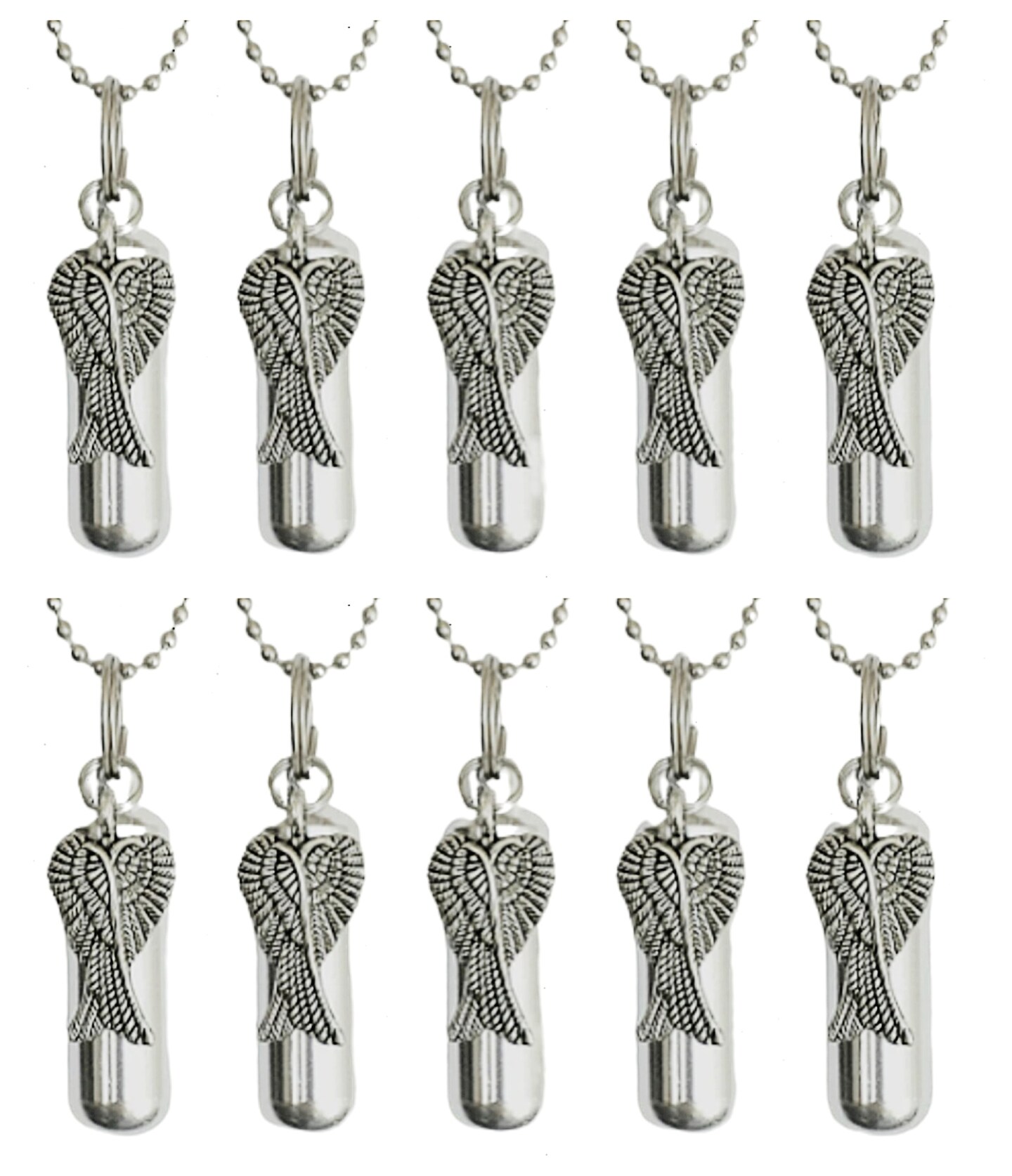 Set of TEN Polished Angel Wings CREMATION URN Necklaces on 24" Steel ...