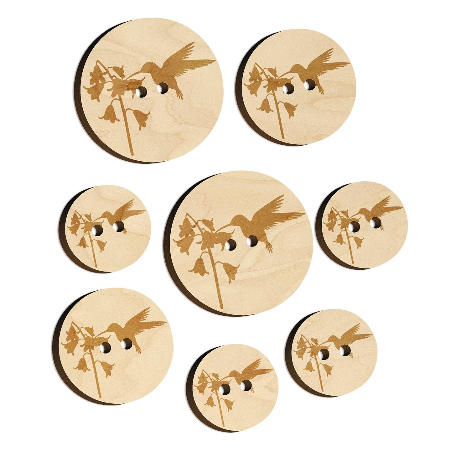 Hummingbird and Flower Wood Buttons for Sewing Knitting Crochet DIY ...