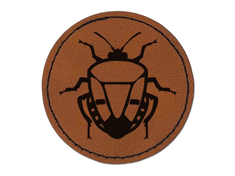 Man Faced Stink Bug Insect Round Iron-On Engraved Faux Leather Patch ...