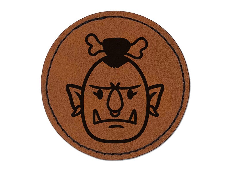 Orc Female Character Face Round Iron-On Engraved Faux Leather Patch ...