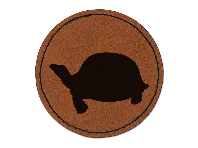 Tortoise Turtle Solid Round Iron-On Engraved Faux Leather Patch ...