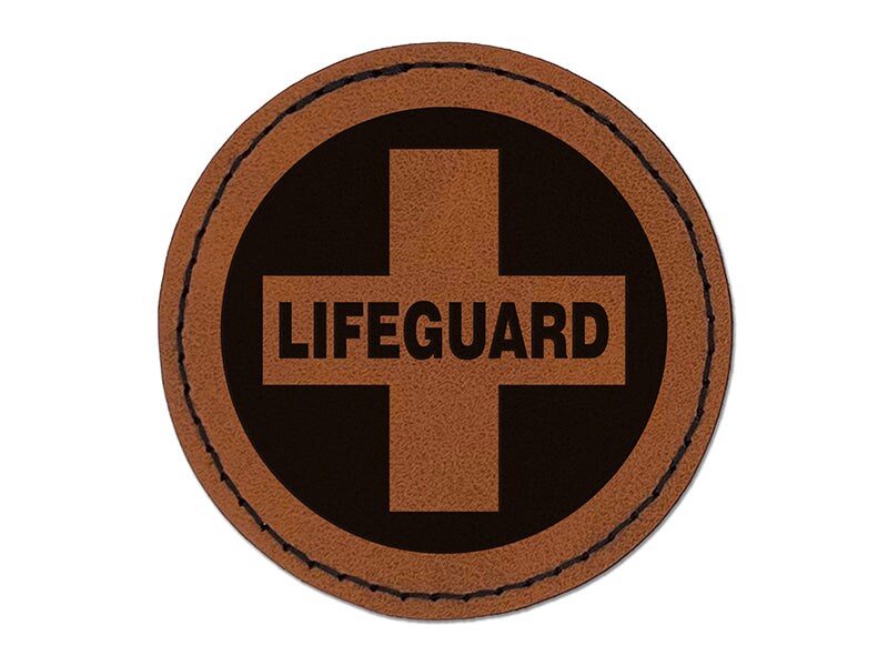 Lifeguard Cross in Circle Round Iron-On Engraved Faux Leather Patch ...