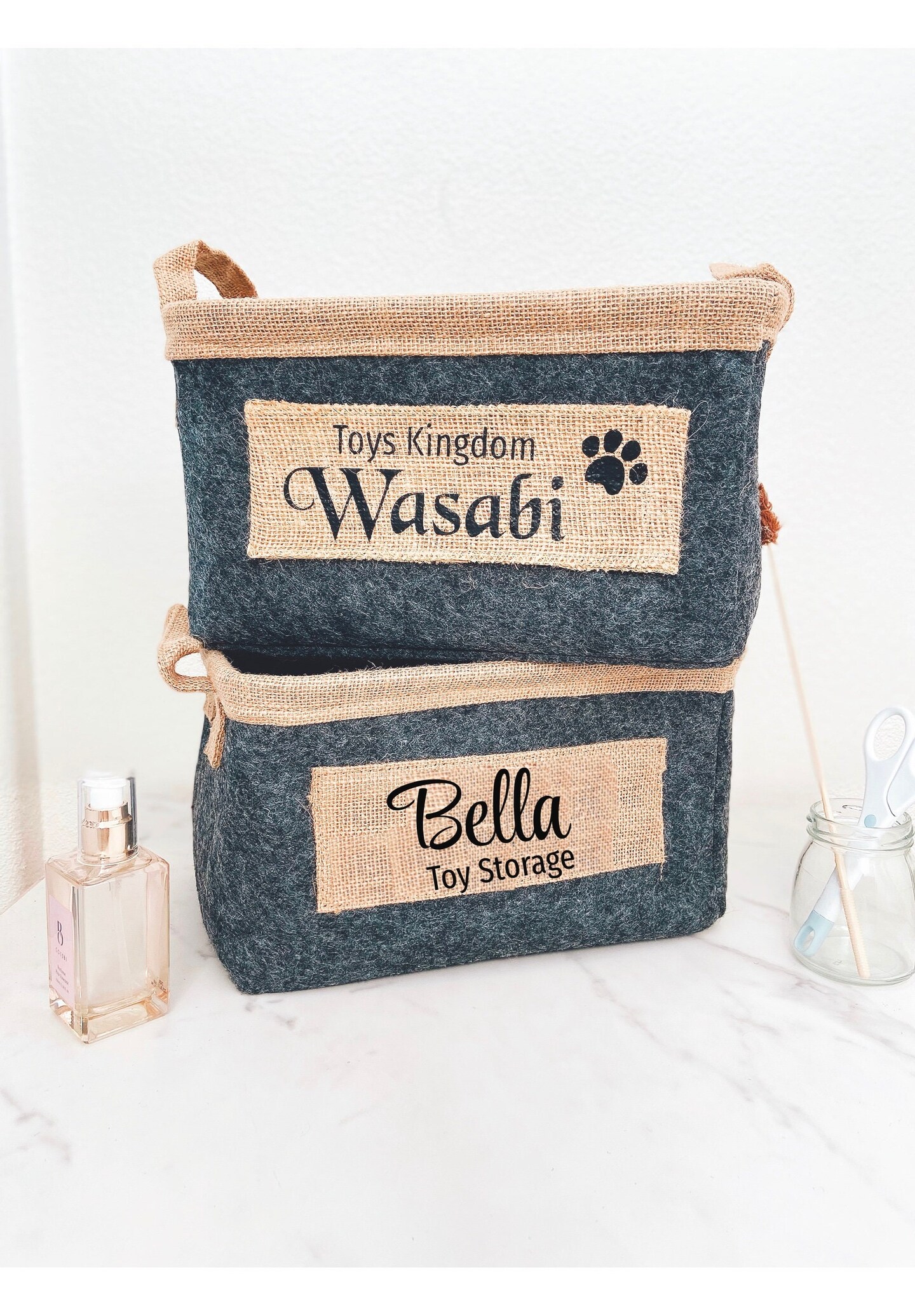 Custom Dog Basket Foldable Doggy Toy Box Luxury Pet Bin Personalized ...