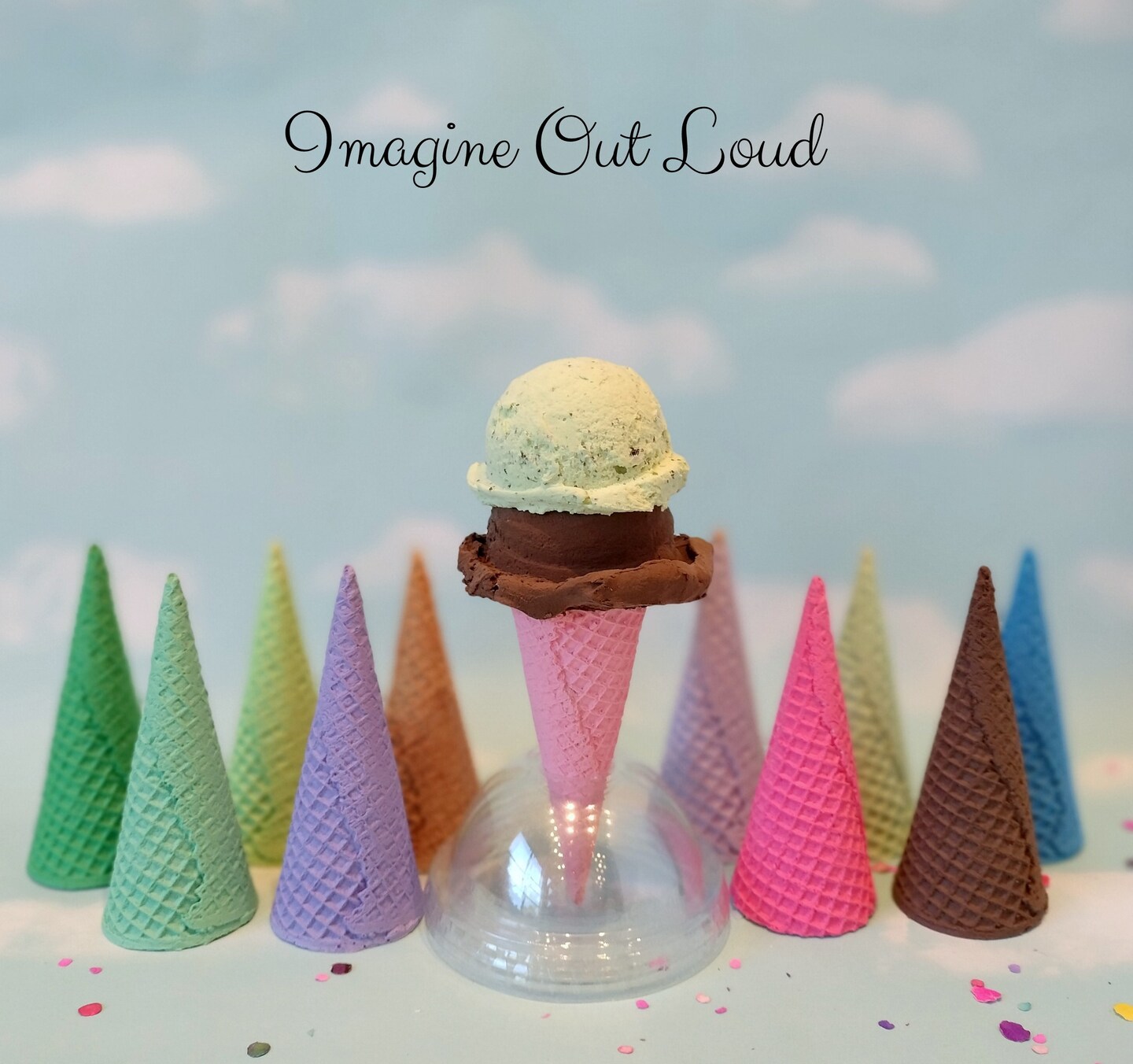 Fake Ice Cream CONE and COLOR CHOICE Double Scoop Chocolate Mint Chip ...