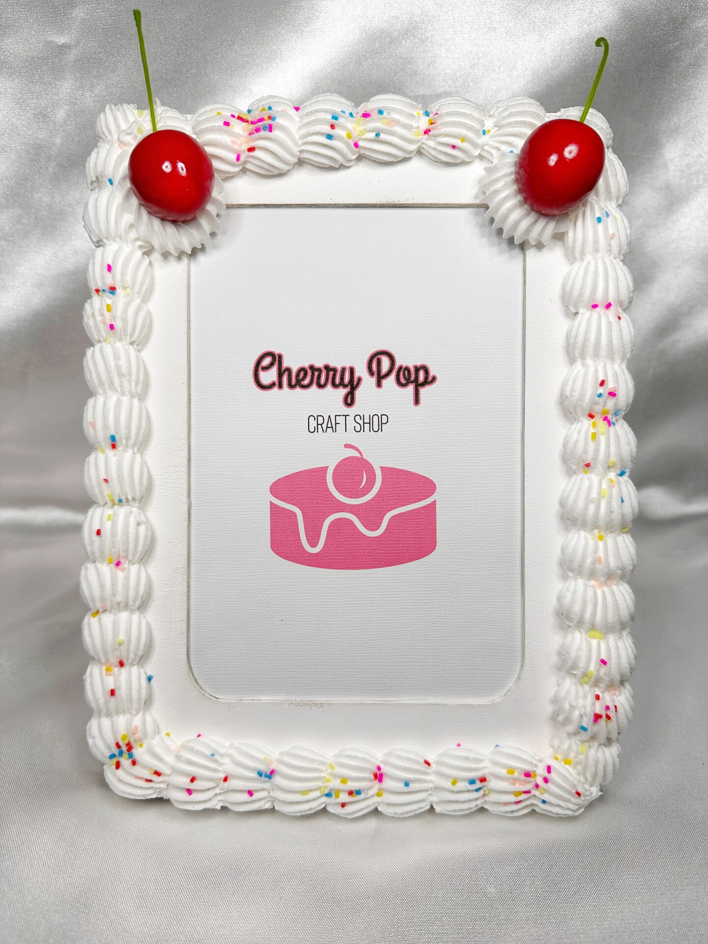 Fake Cake Photo Frame with Cherries Sprinkles | Cute 4x6 Wooden Photo ...
