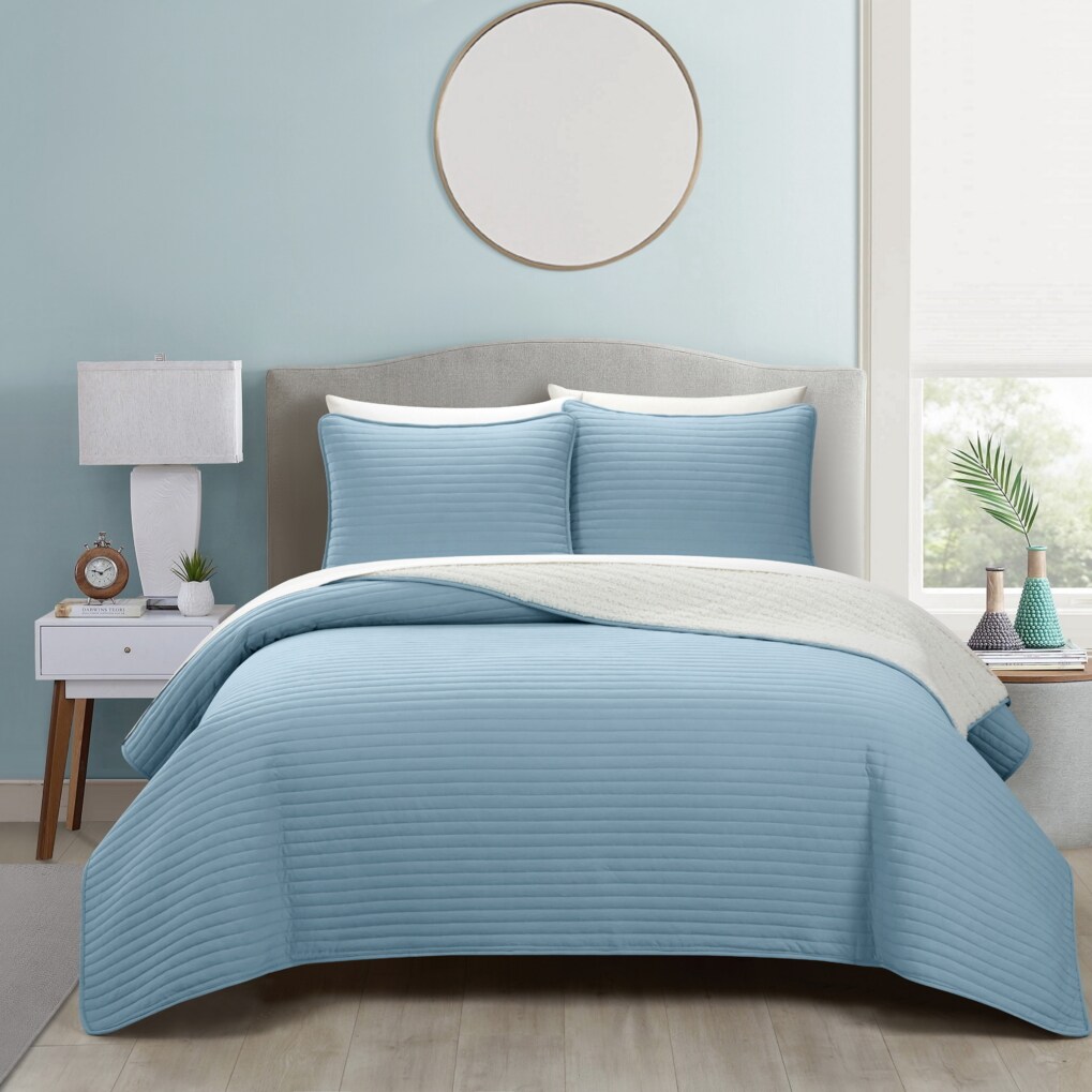 Chic Home St. Paul 3 or 2 Piece Quilt Set Striped Design Sherpa Lined ...