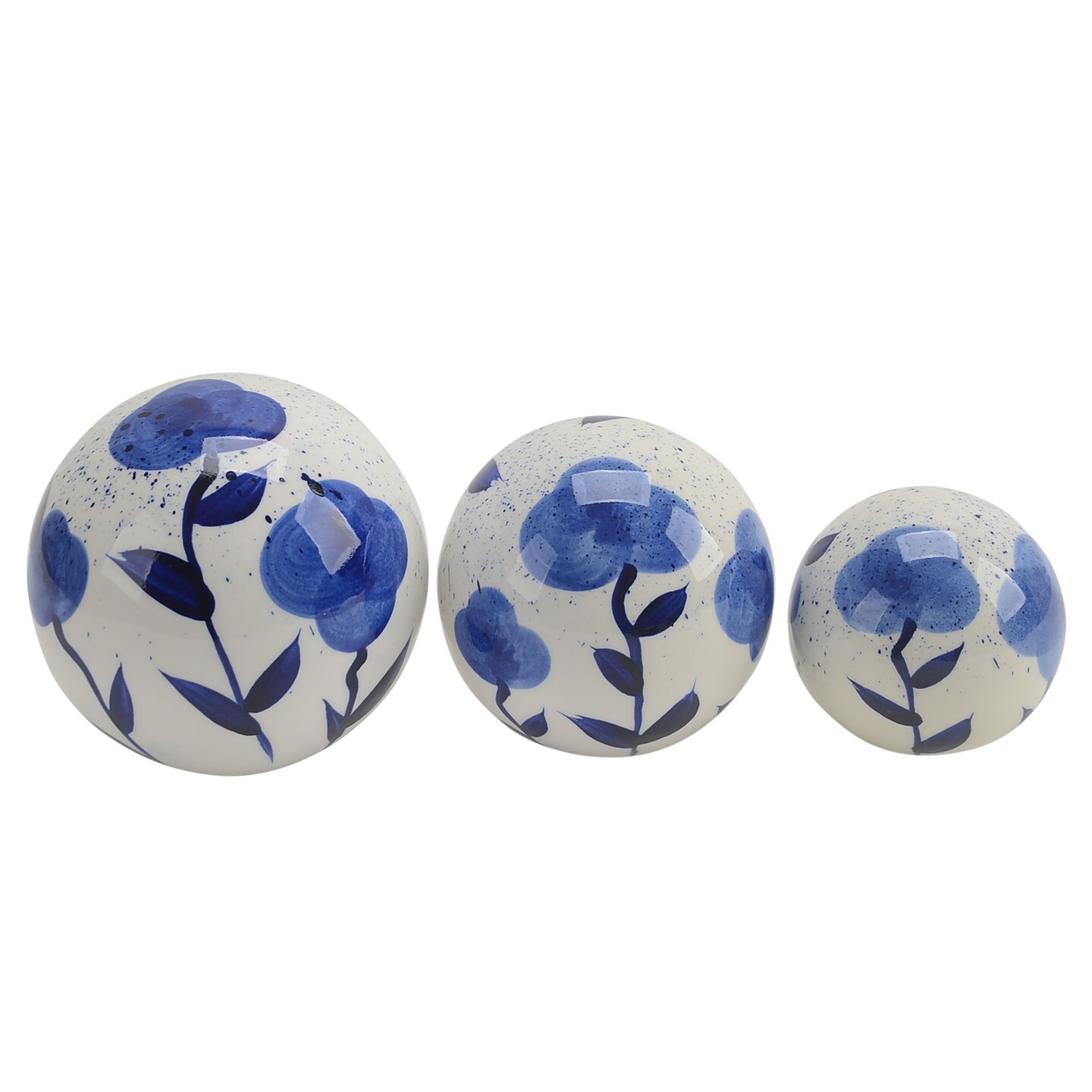 Kingston Living Set of 3 Navy Blue and White Flower Painted Ceramic ...