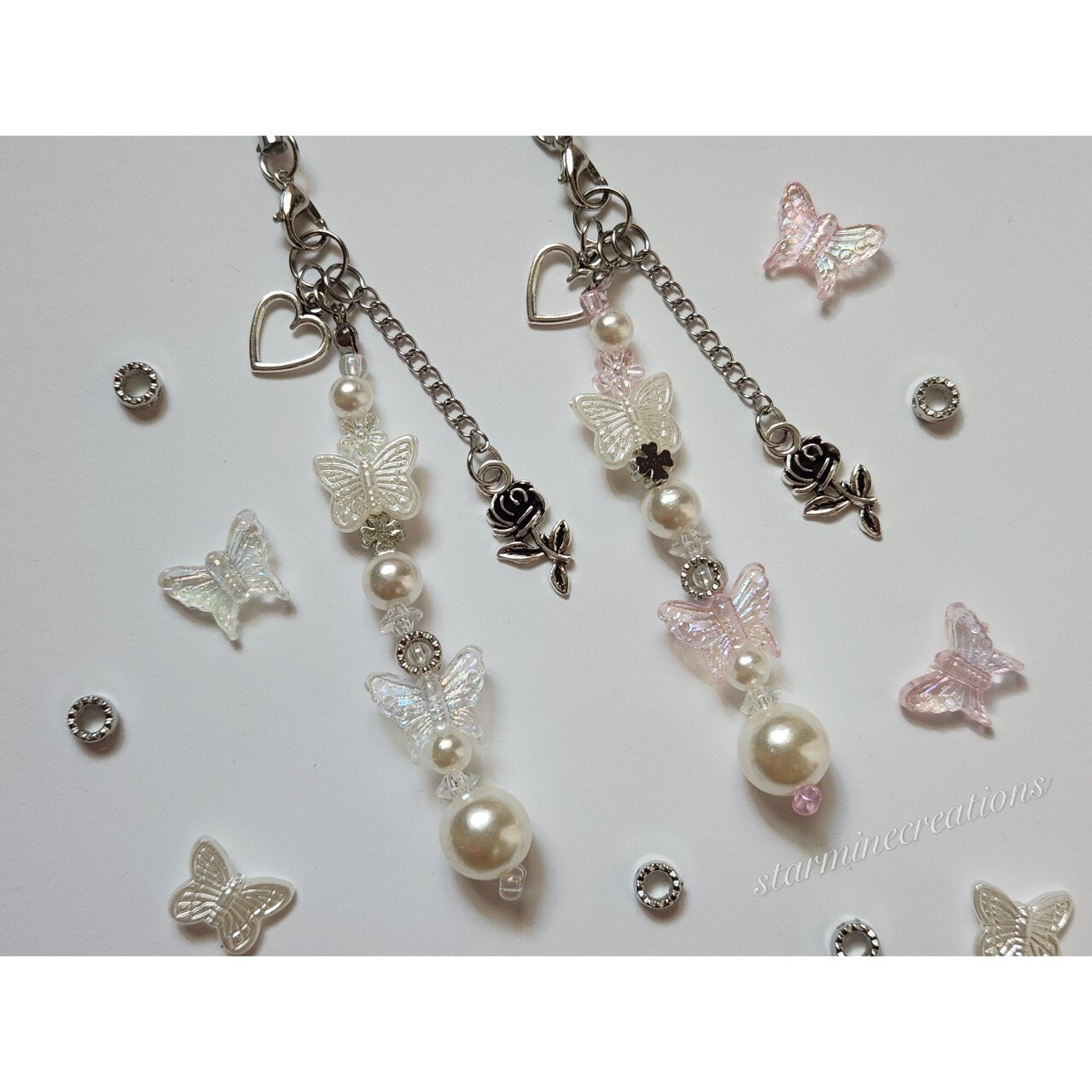 Pearly Butterflies Phone Strap ~ Beaded Keychain Charm Alt Coquette ...