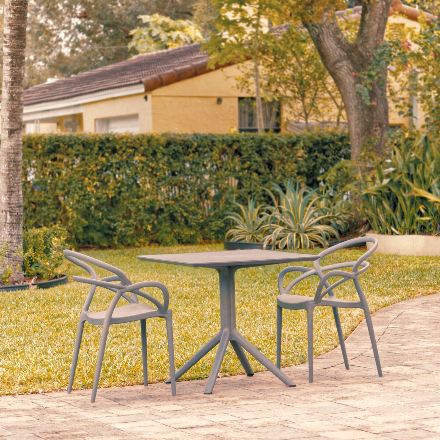 Luxury Commercial Living 3 Piece Gray Outdoor Patio Dining Set with 2 ...