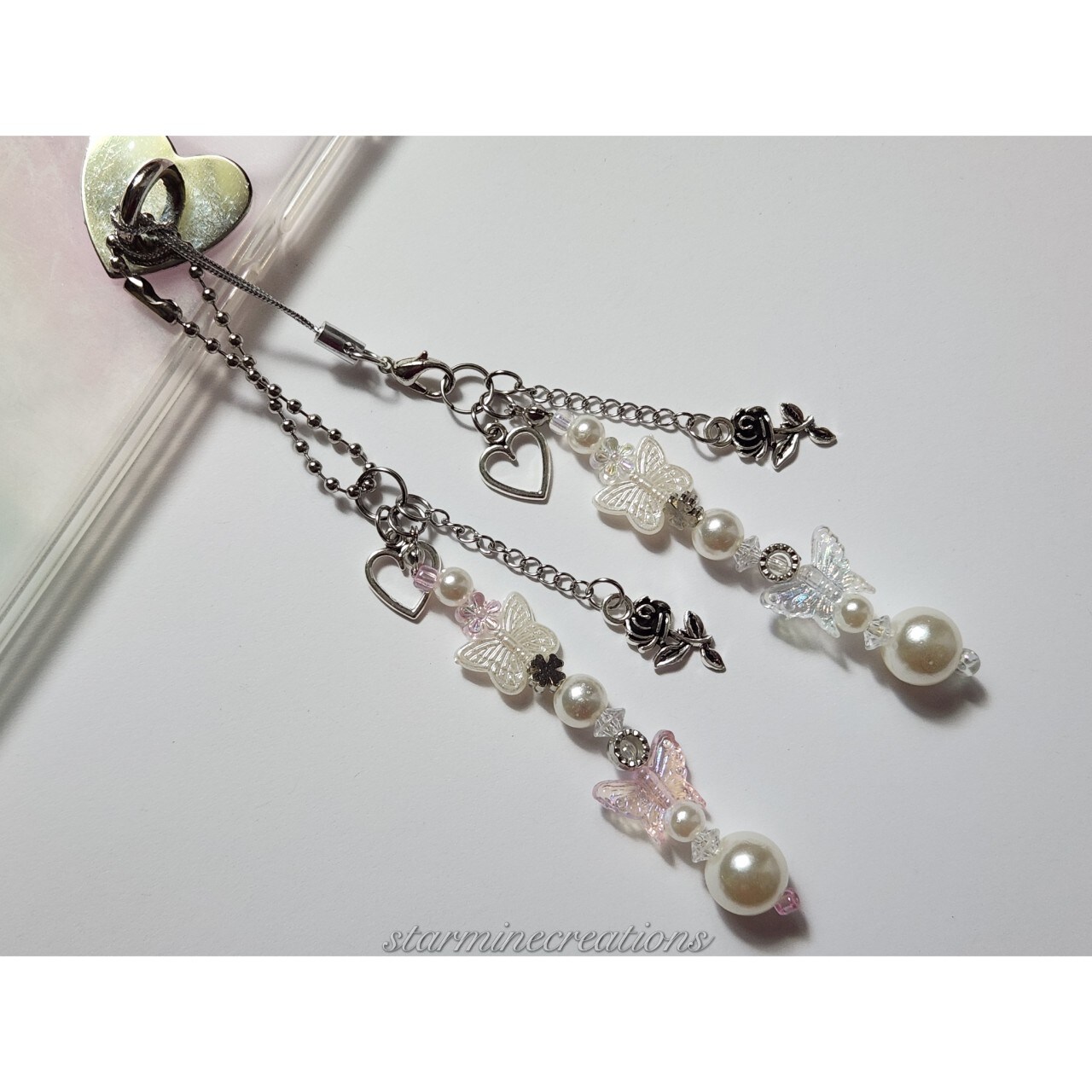 Pearly Butterflies Phone Strap ~ Beaded Keychain Charm Alt Coquette ...