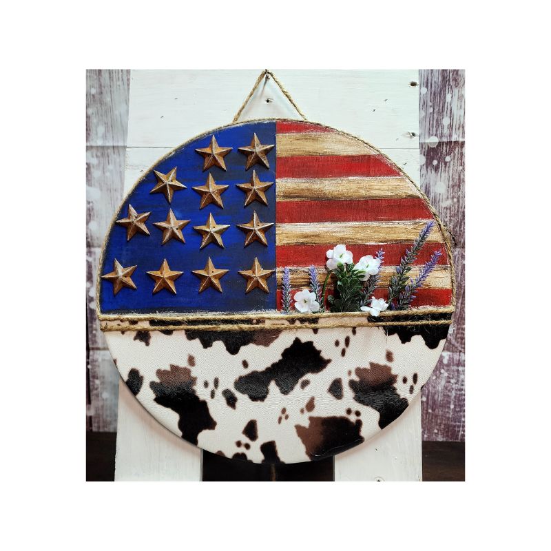 Rustic American Flag Sign with Cow Print Vinyl Pocket | MakerPlace by ...