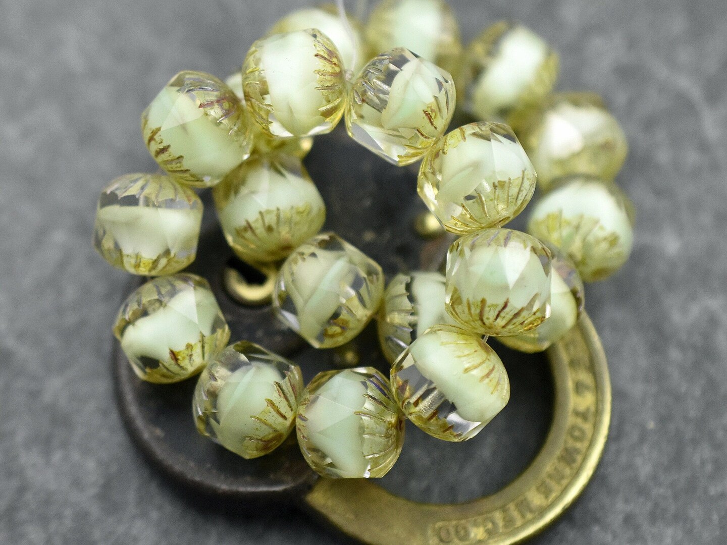 *10* 10mm Sea Green Crystal Picasso (Vaseline Glass) Center Cut Cruller ...