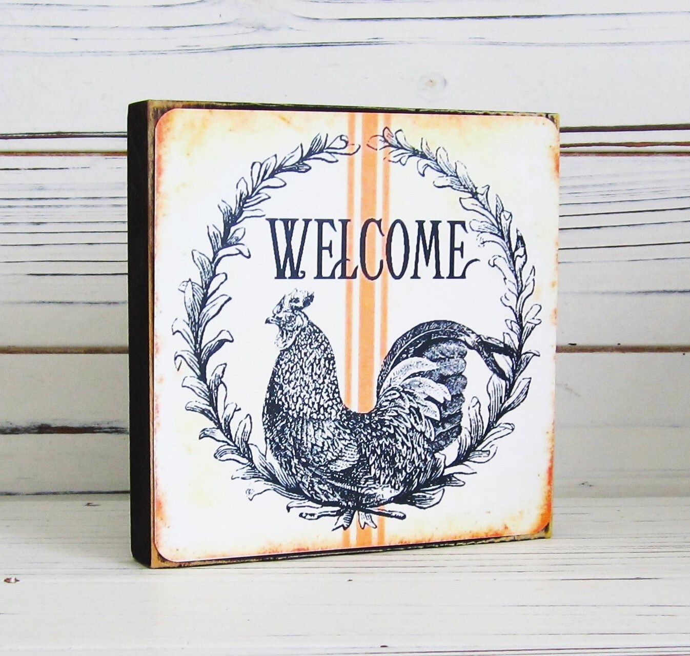 Welcome Wood Block Sign, Chicken 5" x 5" Chunky Wood Block Sign, Tiered ...