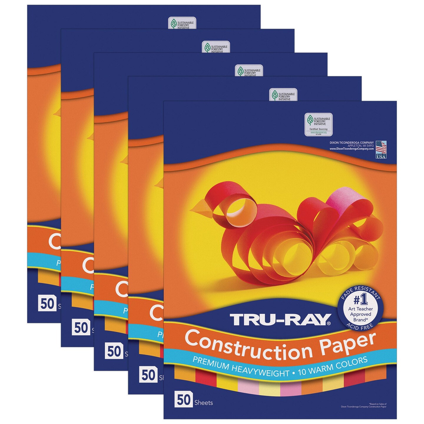 Construction Paper, Warm Assorted, 12" x 18", 50 Sheets Per Pack, 5 ...