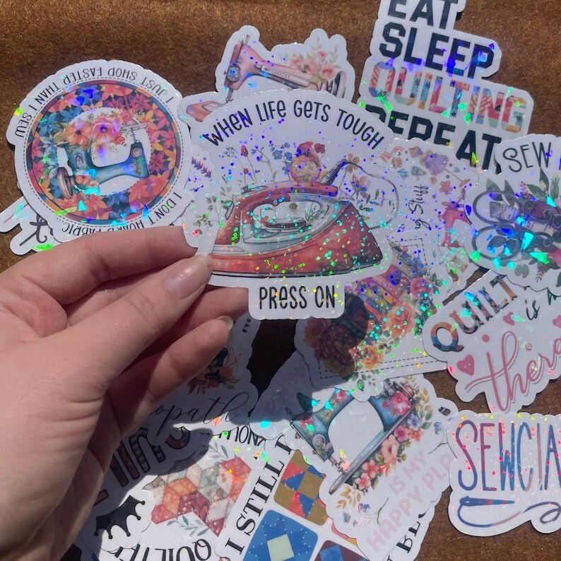 Quilting Sticker Pack, Holographic Stickers for Crafters, Quilter ...