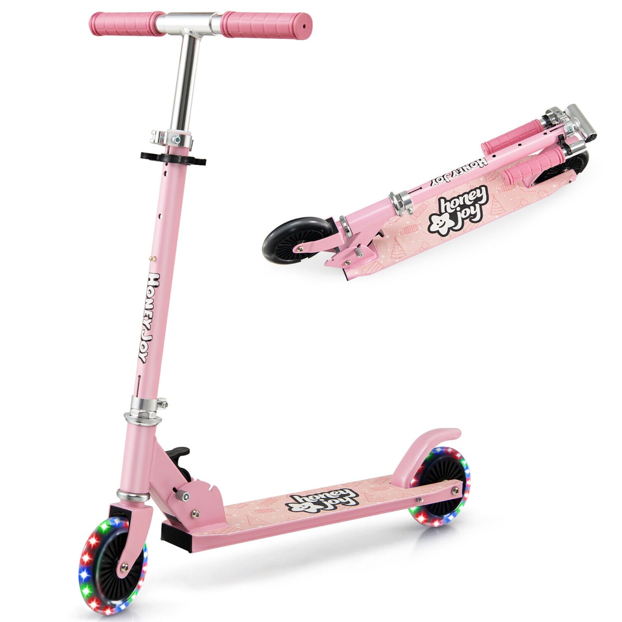 Folding Adjustable Height Kids Toy Kick Scooter Rear Brake 2 Flashing ...