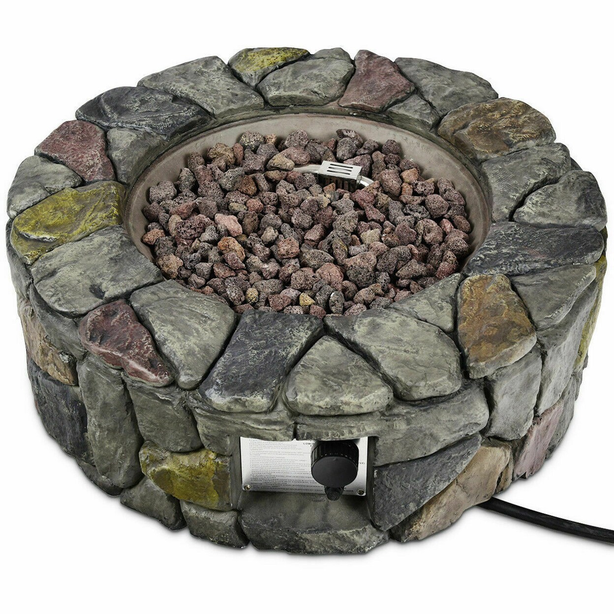 Gymax 28 inch Stone Gas Fire Pit 40,000 BTU Propane Patio Yard w/ Lava ...