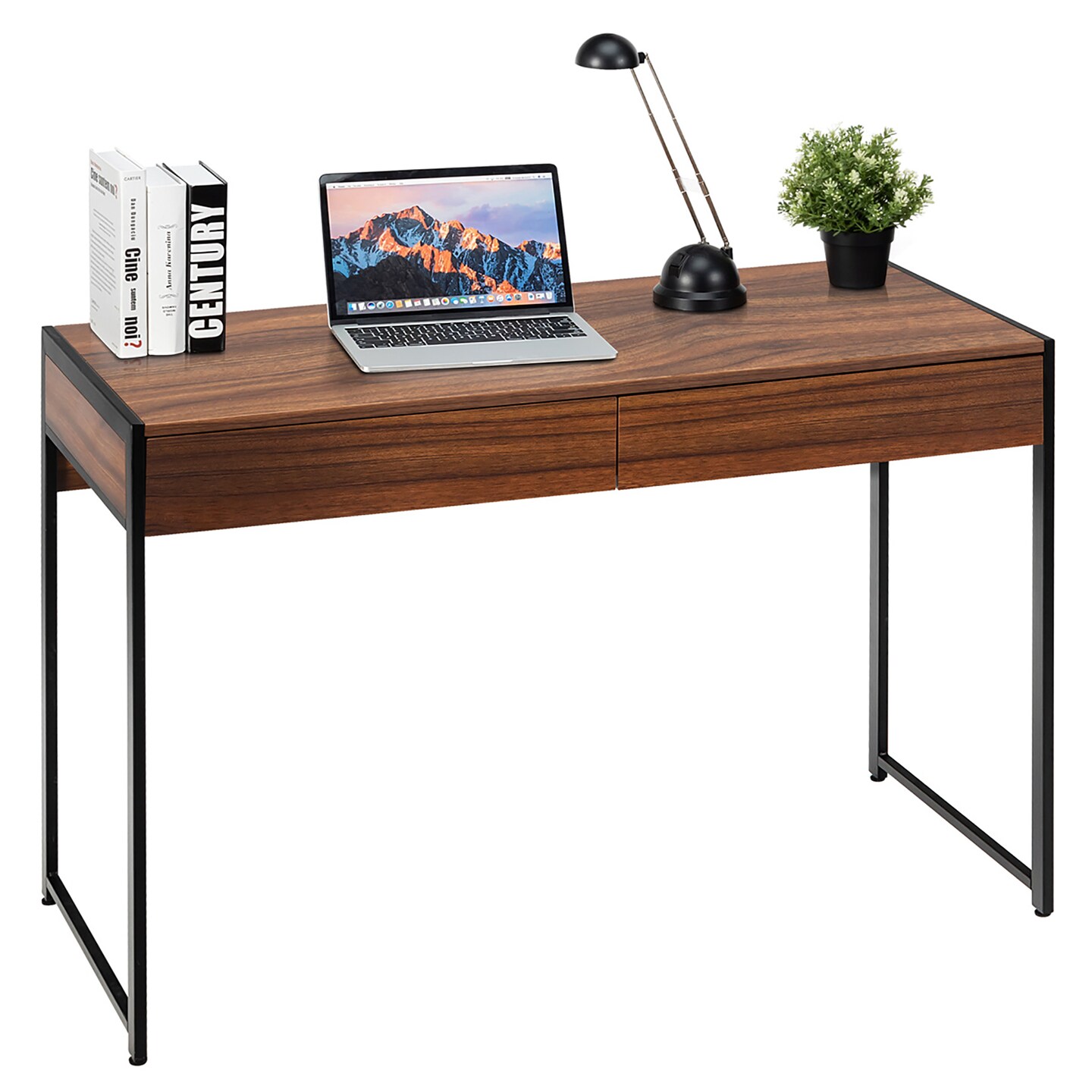 Costway 2-Drawer Computer Desk Study Table Writing Workstation Home ...