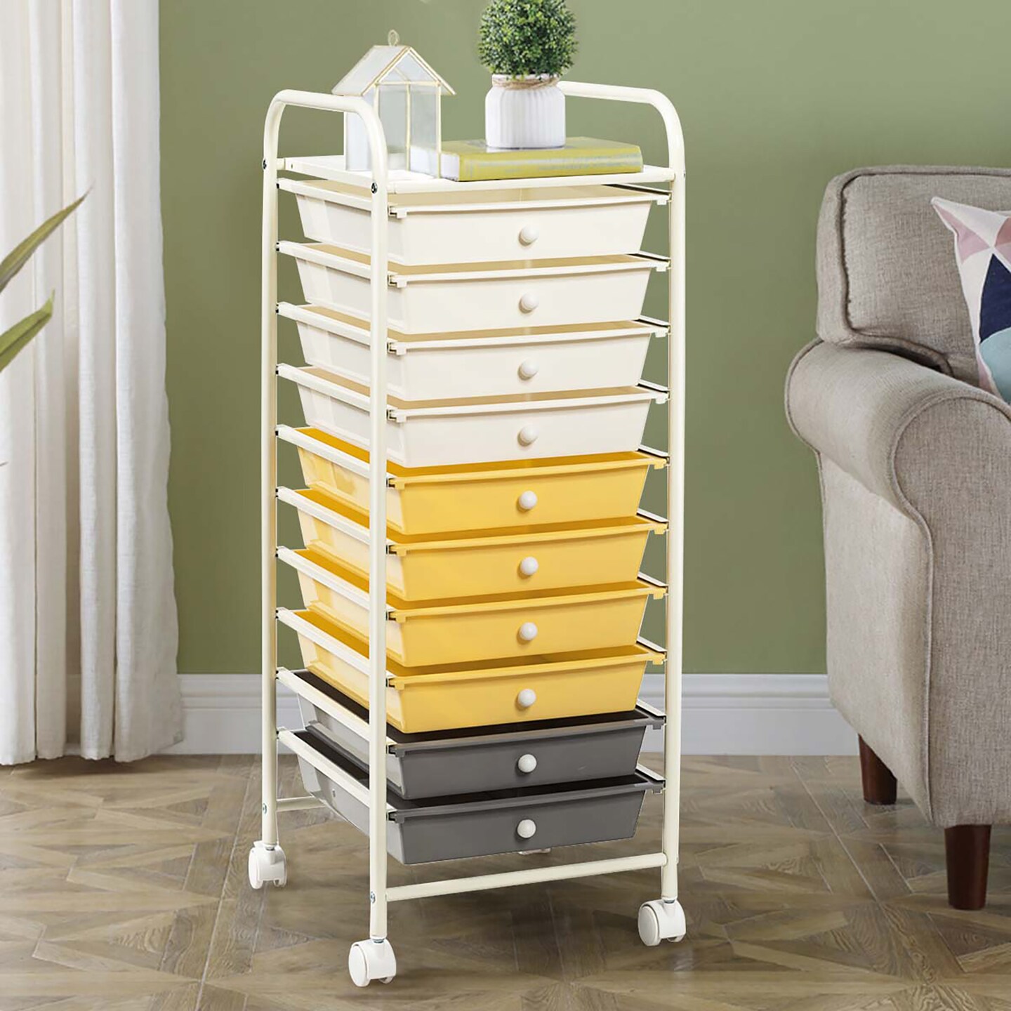 Costway 10 Drawer Rolling Storage Cart Scrapbook Paper Office School ...