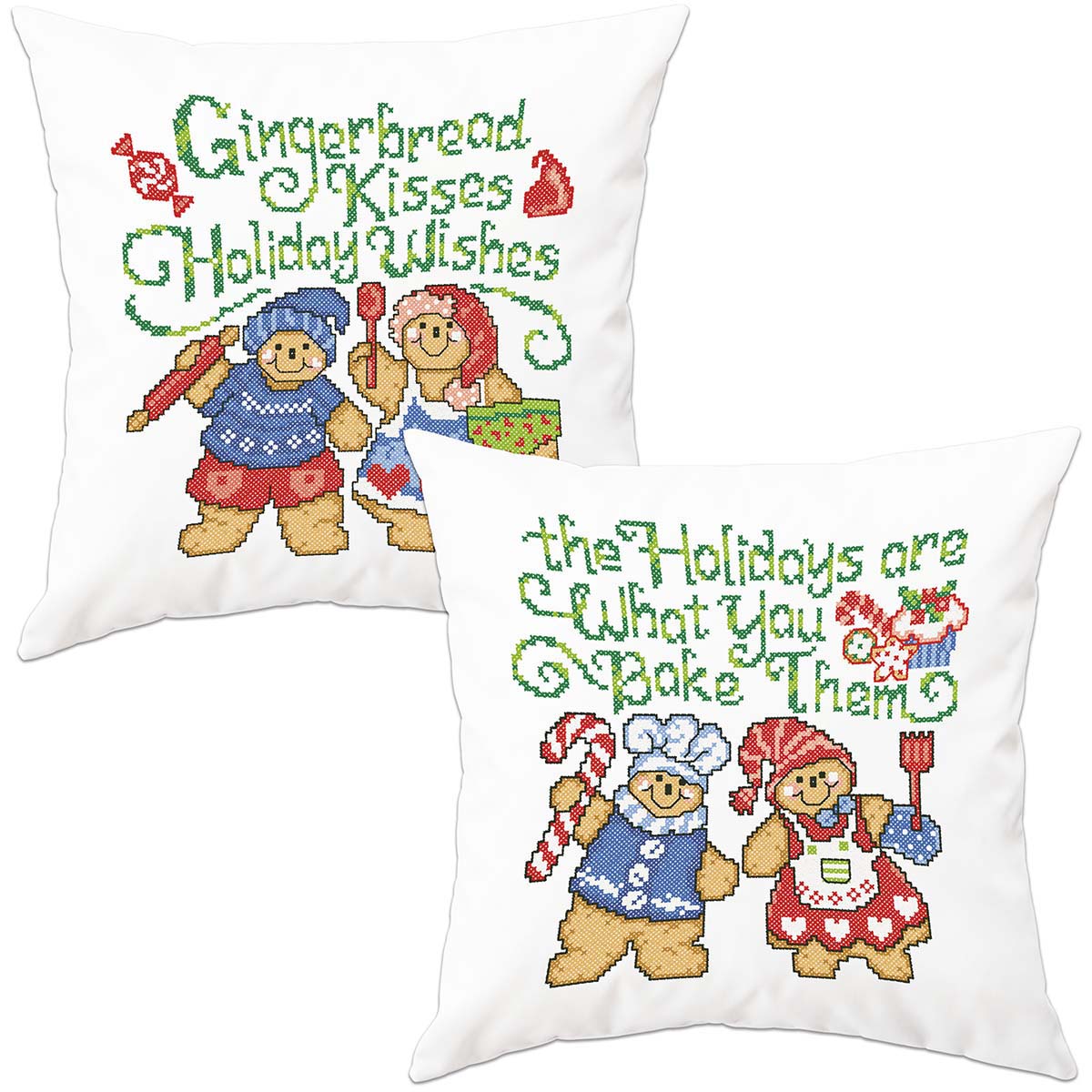 Herrschners Baking Spirits Bright & Gingerbread Kisses Pillow Covers ...