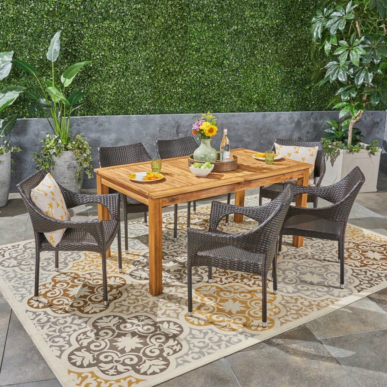 GDFStudio Kelly Outdoor Wood and Wicker Expandable Dining Set | Michaels