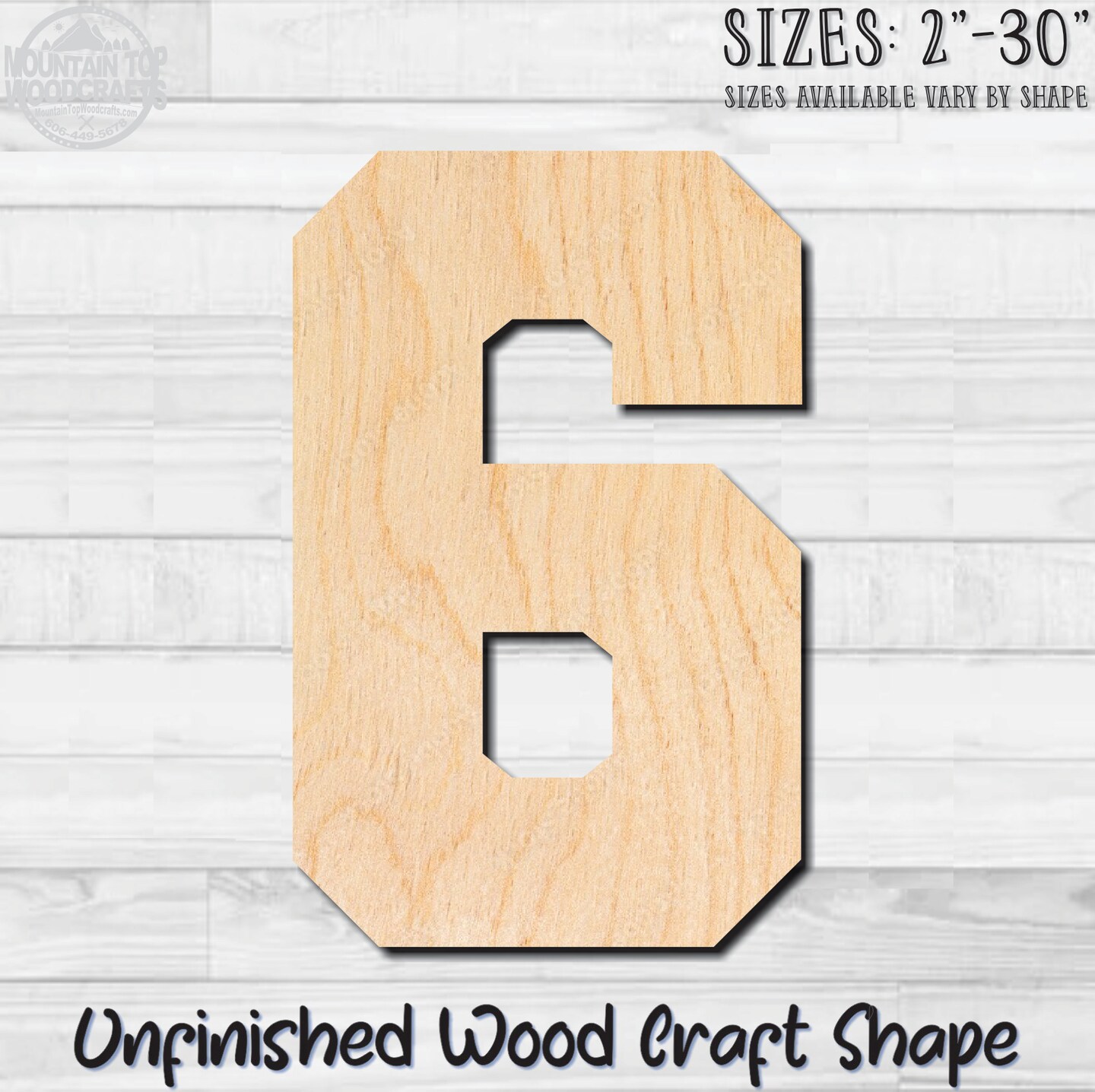 Varsity Number 6 Sports Unfinished Wood Shape Blank Laser Engraved ...